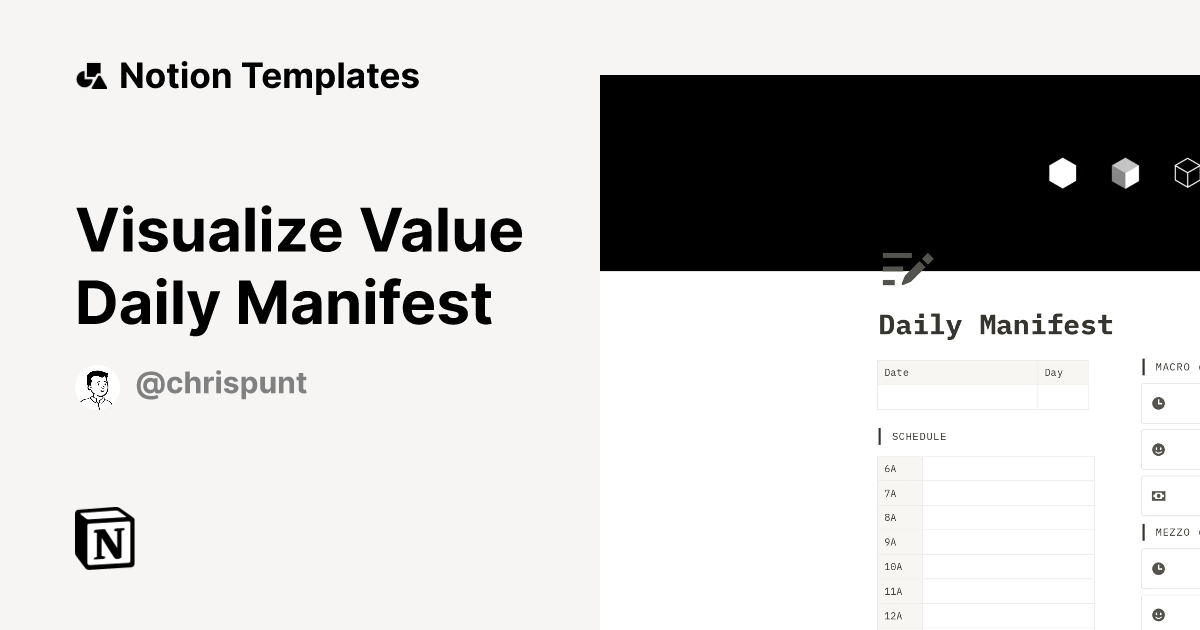 Visualize Value Daily Manifest Template | Notion Marketplace