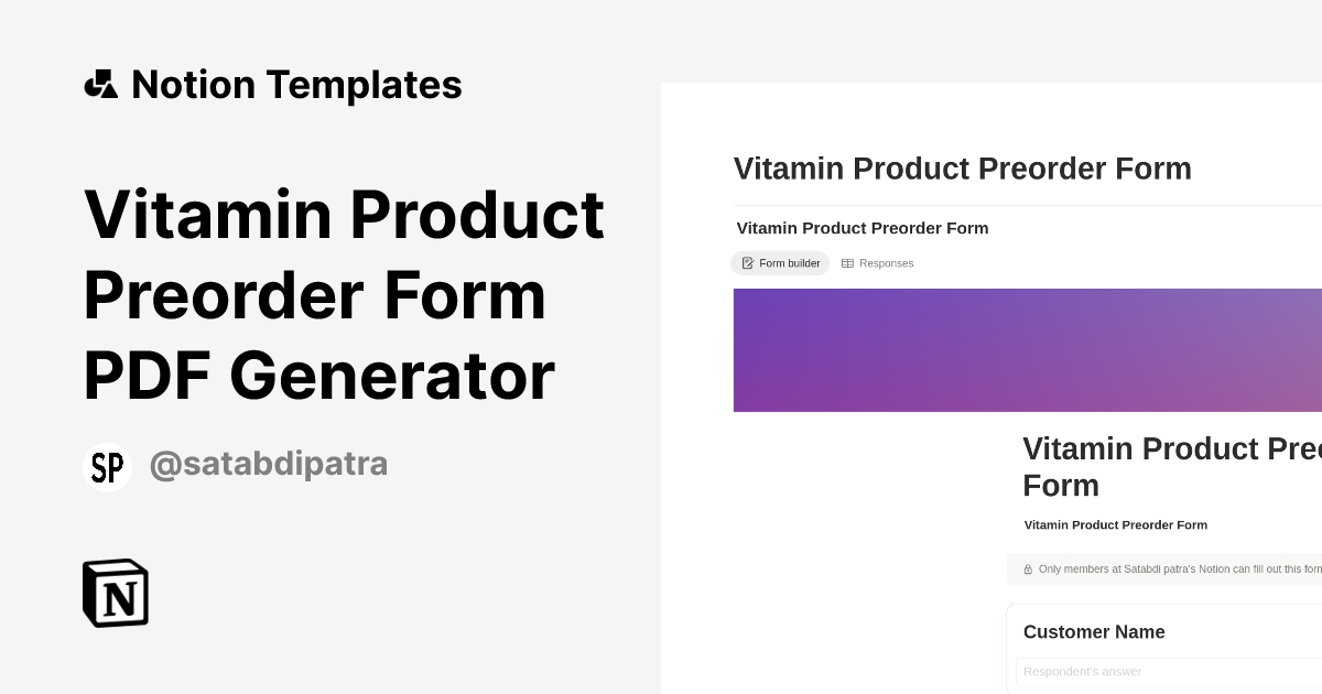 Vitamin Product Preorder Form PDF Generator Template by Satabdi Patra ...