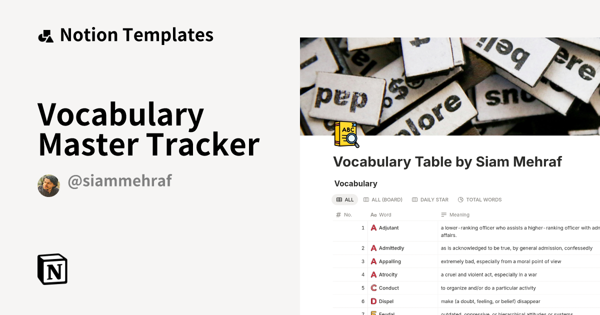 Vocabulary Master Tracker Template | Notion Marketplace