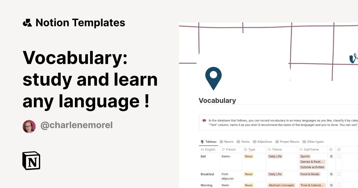 Vocabulary: study and learn any language ! Template | Notion Marketplace