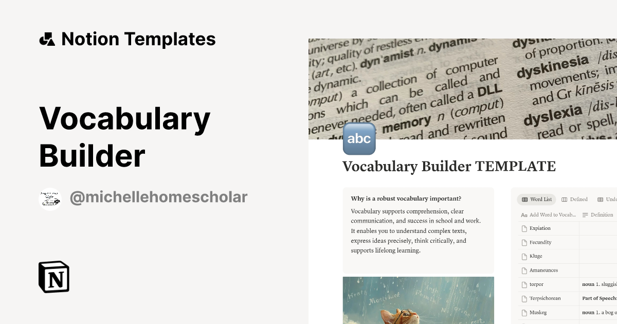 Vocabulary Builder Template | Notion Marketplace