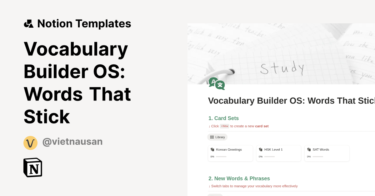 Vocabulary Builder OS: Words That Stick Template by Việt Nâu Sần ...