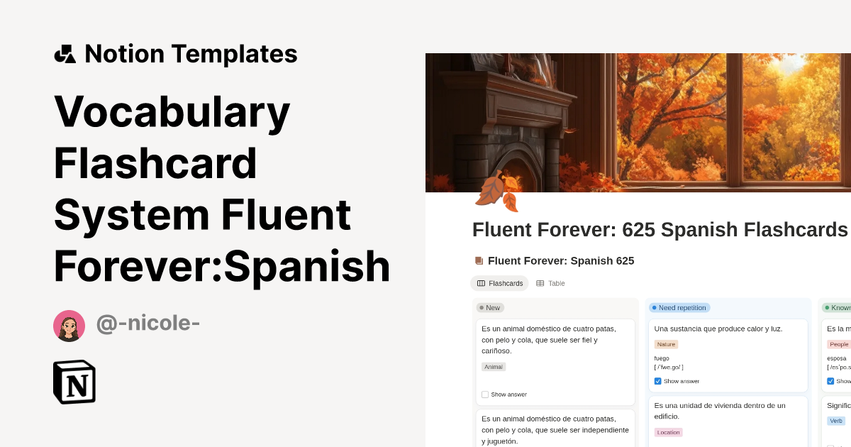 Vocabulary Flashcard System Fluent Forever:Spanish Template by Nicole ...