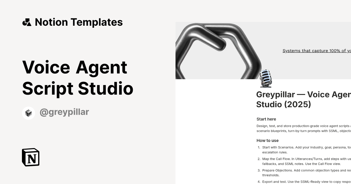 Voice Agent Script Studio Template | Notion Marketplace