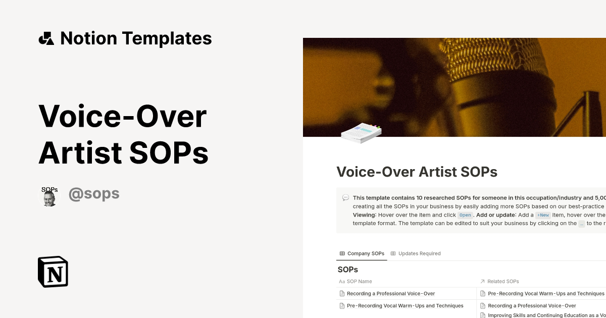 Voice-Over Artist SOPs Template | Notion Marketplace