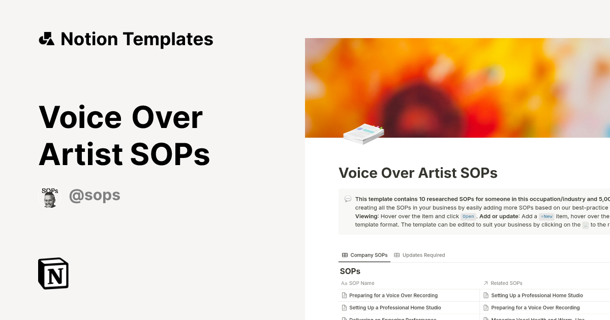 Voice Over Artist SOPs Template by SOPs | Notion Marketplace