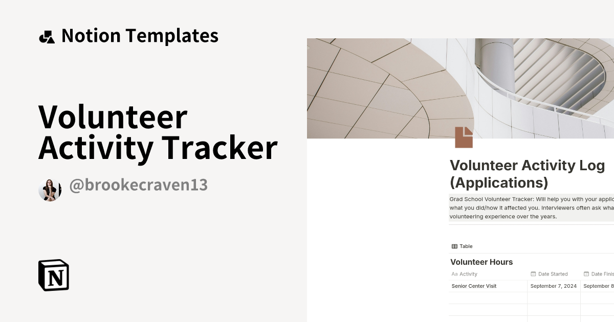 Volunteer Activity Tracker Template by Brooke C | Notion Marketplace