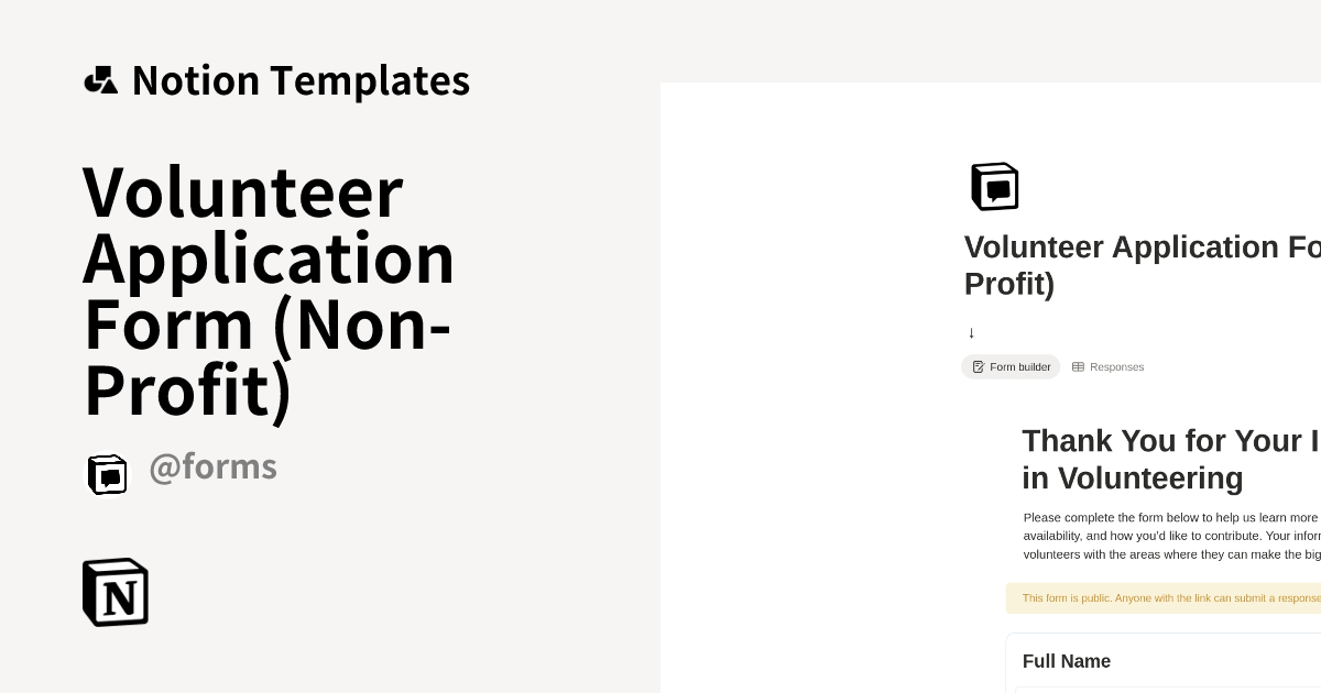Volunteer Application Form (Non-Profit) Template by Forms | Notion ...