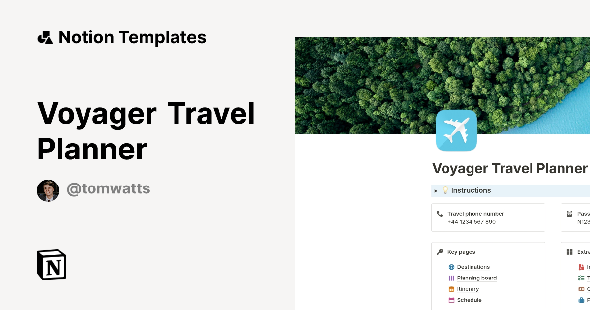 Voyager Travel Planner Template by Tom Watts | Notion Marketplace