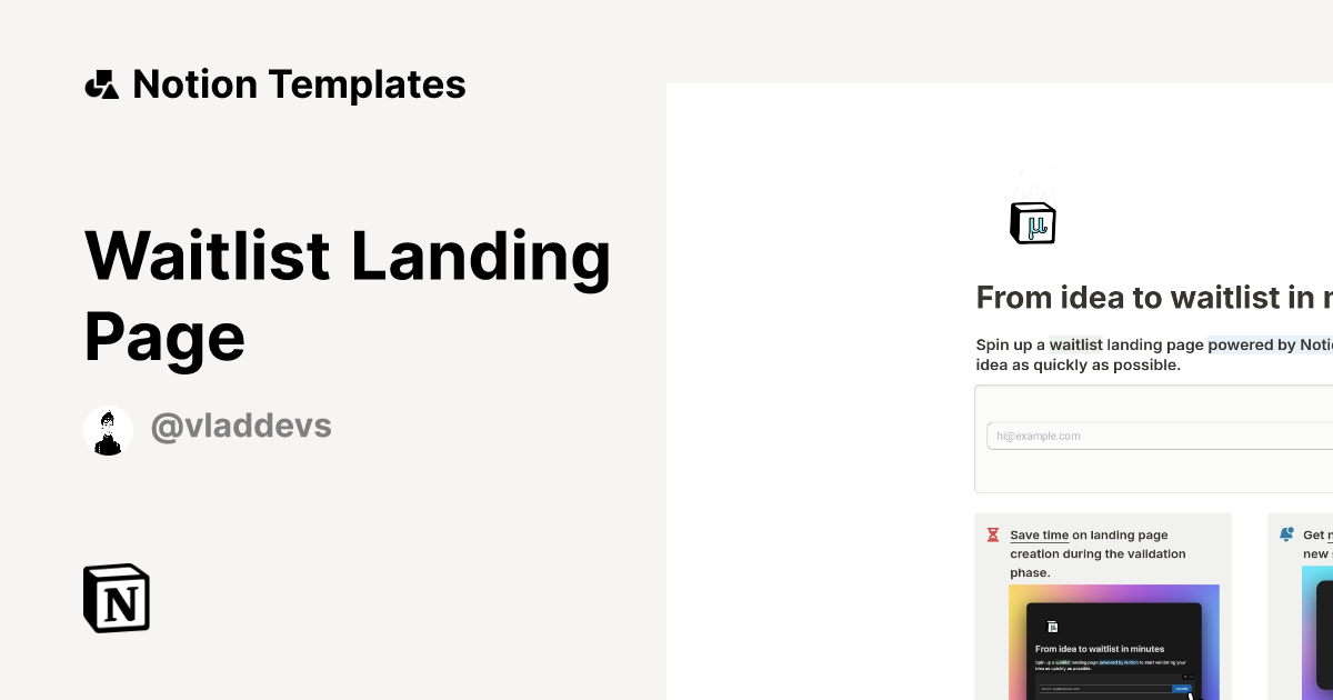 Waitlist Landing Page Template by Vlad | Notion Marketplace