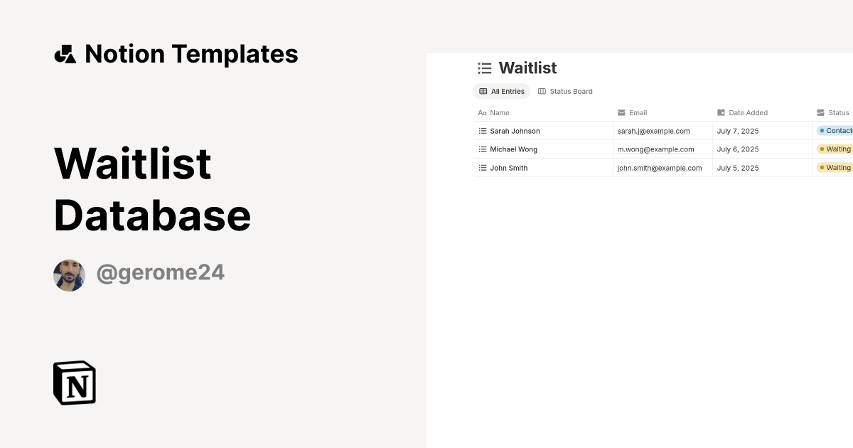 Waitlist Database Template by Gerome Elassaad | Notion Marketplace