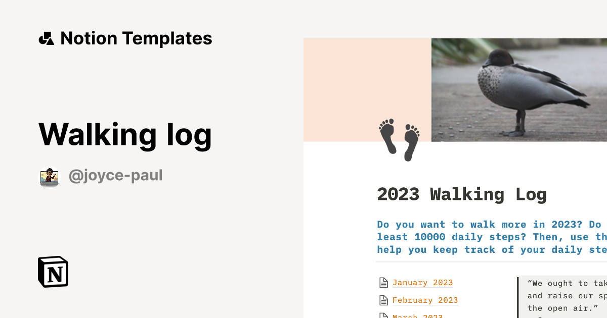 Walking log Template by Joyce Paul | Notion Marketplace