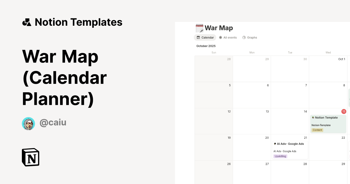 War Map (Calendar Planner) Template by Caiu | Notion Marketplace