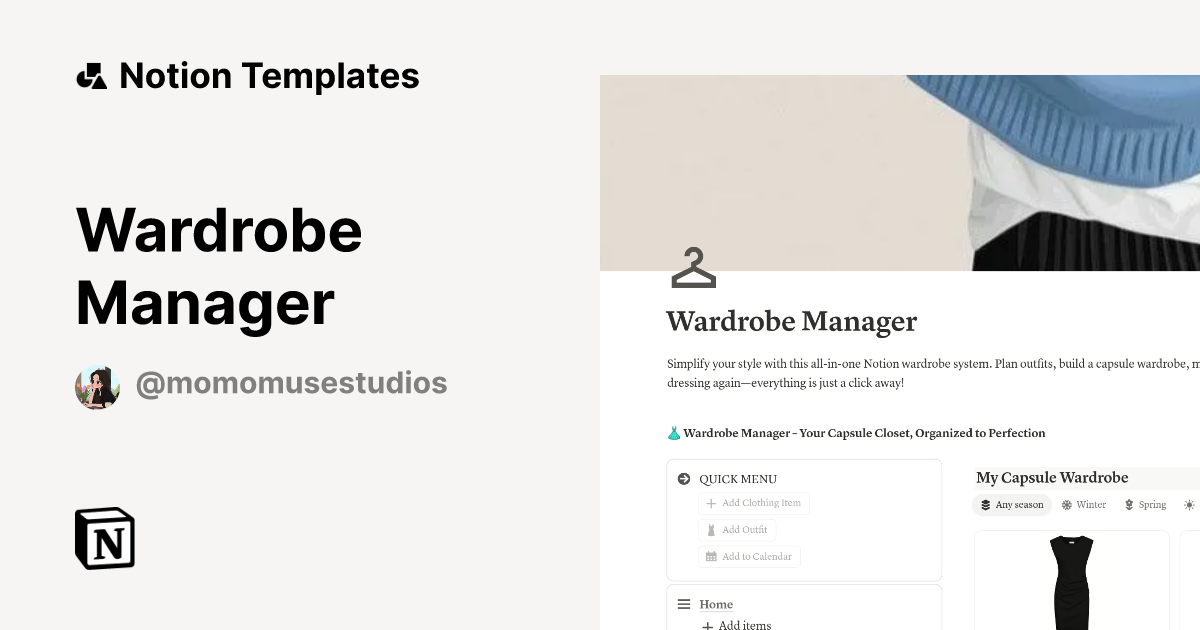 Wardrobe Manager Template by momomuse studio | Notion Marketplace