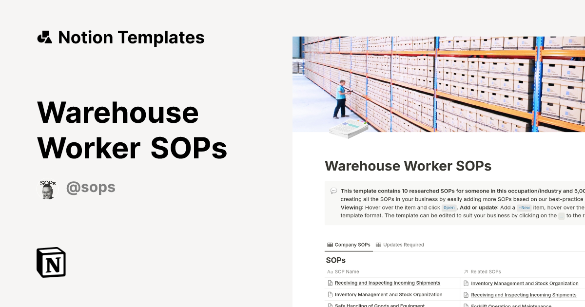Warehouse Worker SOPs Template | Notion Marketplace