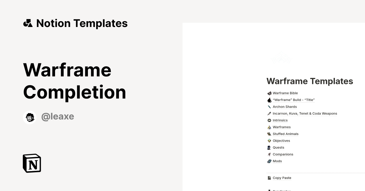 Warframe Completion Template | Notion Marketplace