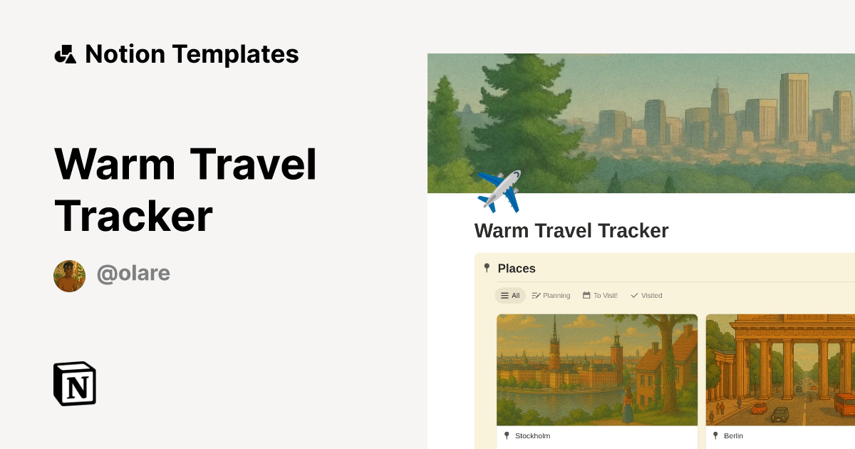 Warm Travel Tracker Template | Notion Marketplace