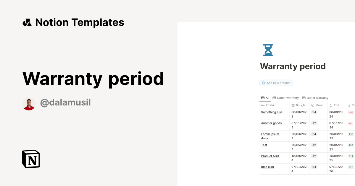 Warranty period Template | Notion Marketplace