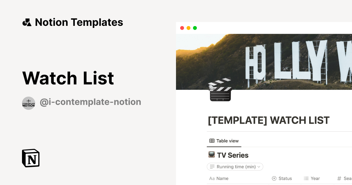 Watch List Template | Notion Marketplace