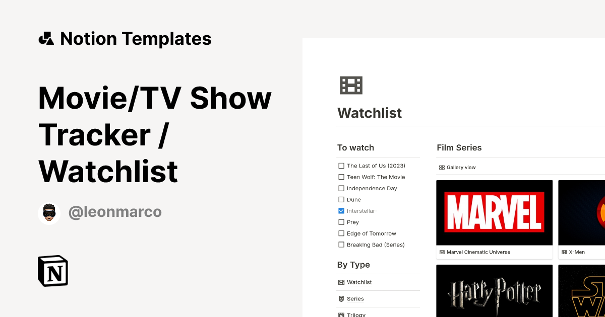 Movie/TV Show Tracker / Watchlist Template by Leon Marco | Notion ...