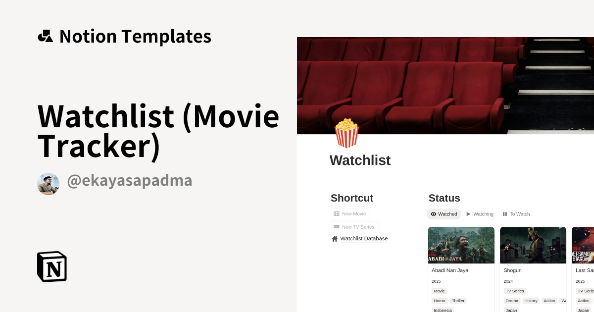 Watchlist (Movie Tracker) Template by ekayasapadma | Notion Marketplace
