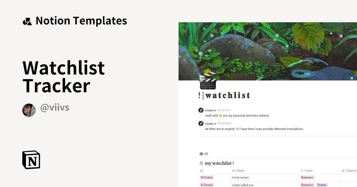 Watchlist Tracker Template | Notion Marketplace