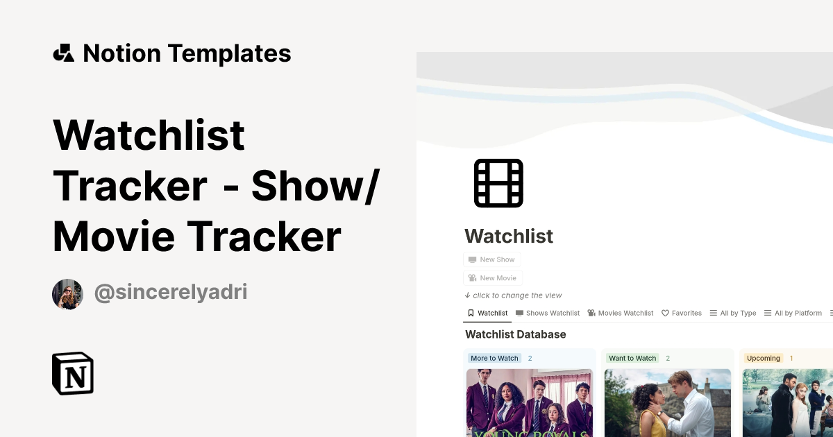 Watchlist Tracker - Show/Movie Tracker Template | Notion Marketplace