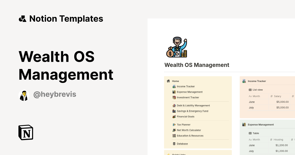 Wealth OS Management Template by heybrevis | Notion Marketplace