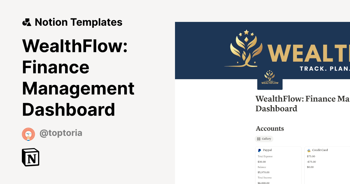 WealthFlow: Finance Management Dashboard Template by Toptoria | Notion ...