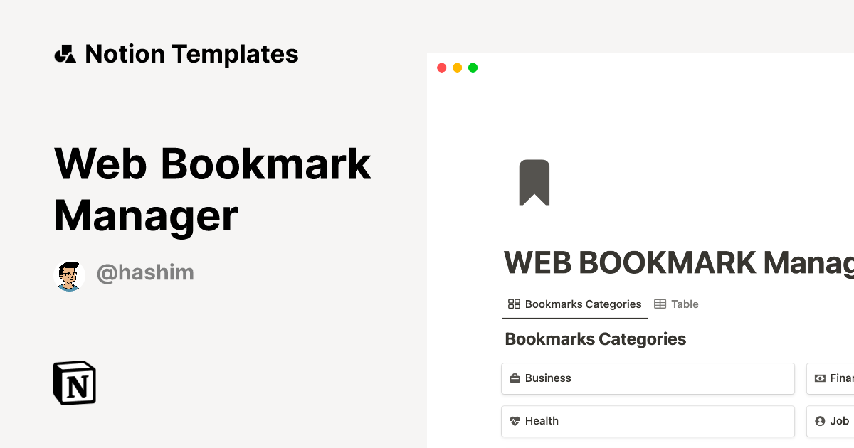 Web Bookmark Manager Template | Notion Marketplace