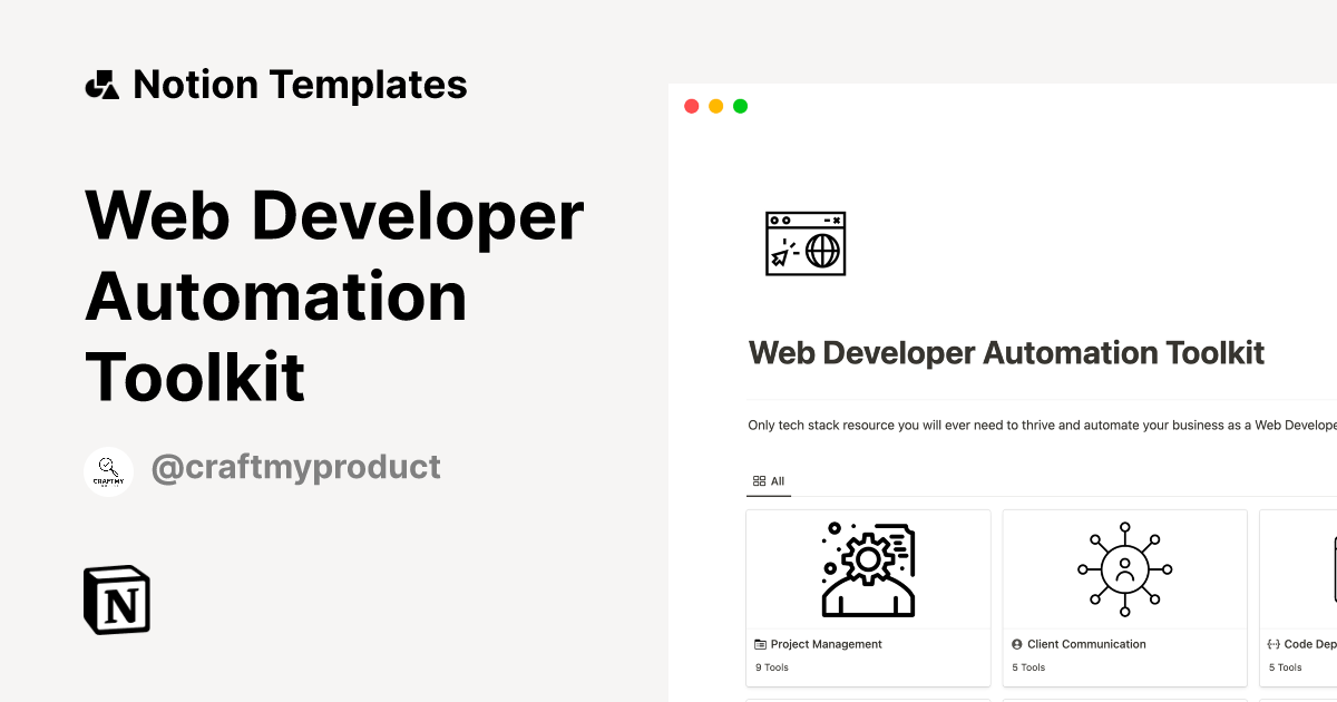 Web Developer Automation Toolkit Template by CraftMyProduct | Notion Marketplace