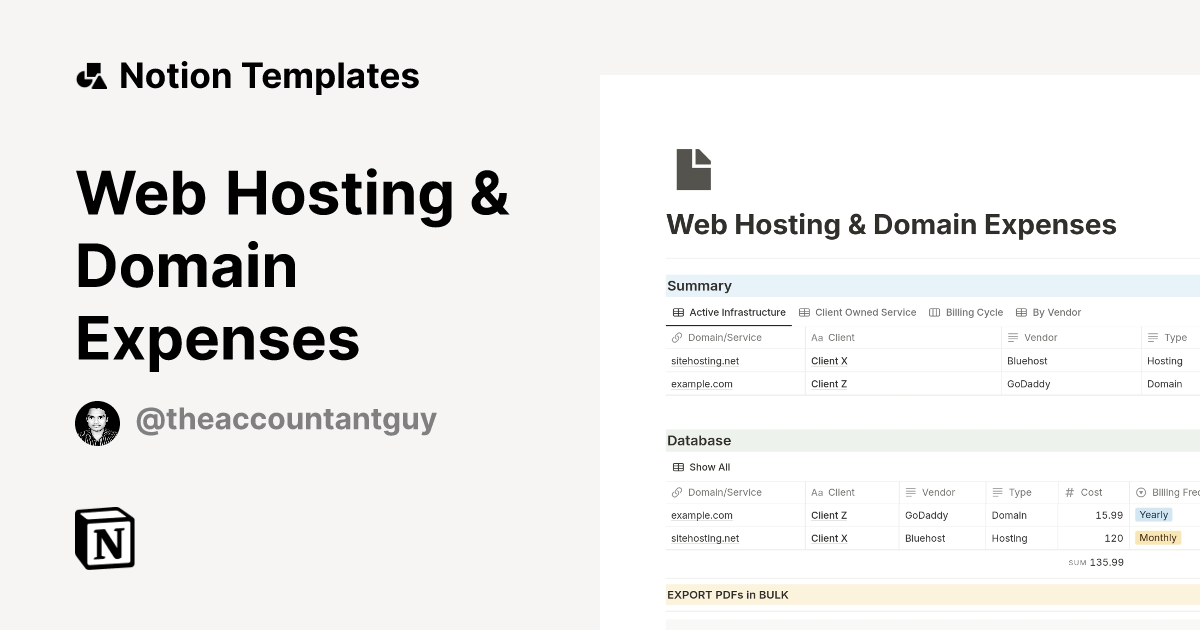 Web Hosting & Domain Expenses Template | Notion Marketplace