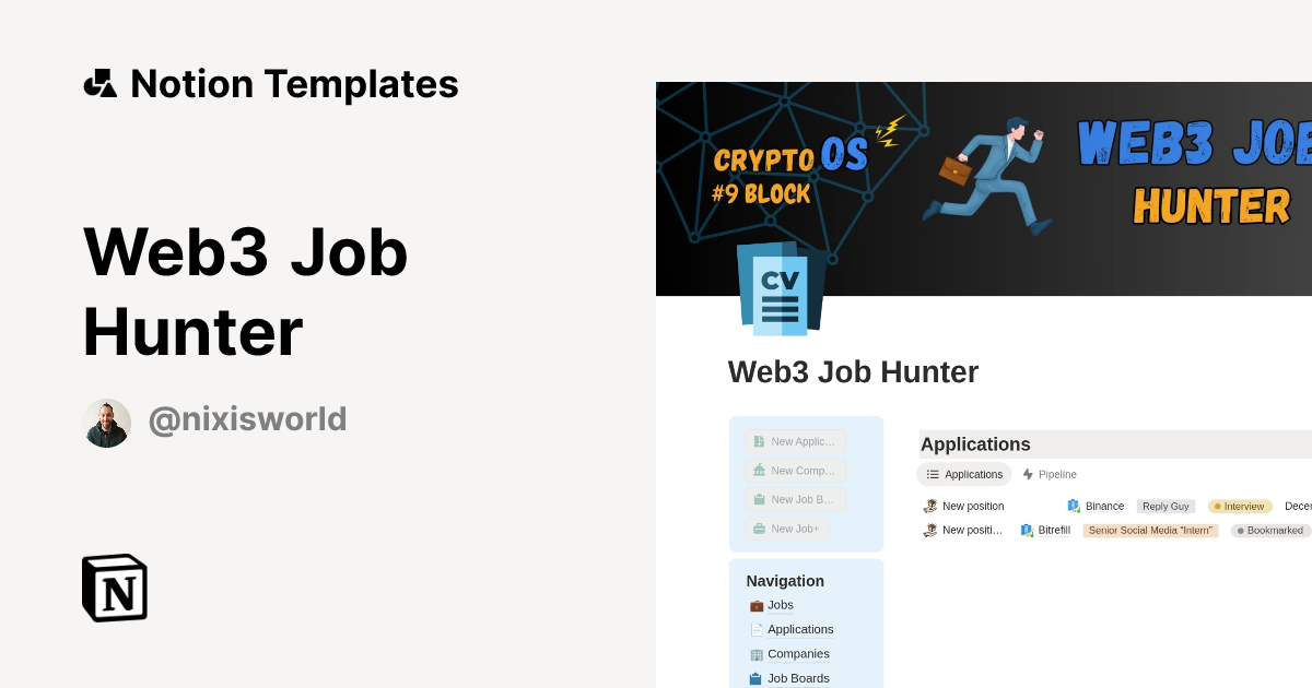Web3 Job Hunter Template by Nixi | Crypto ⚡ | Notion Marketplace