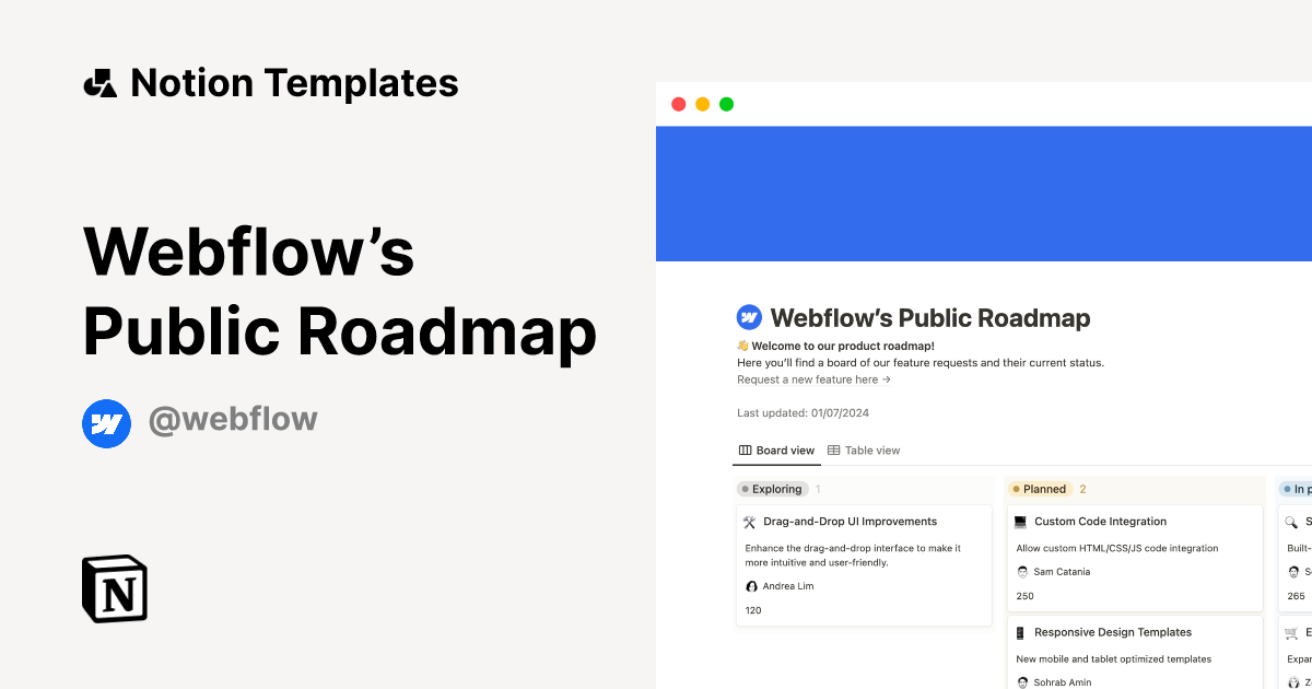 Webflow’s Public Roadmap Template | Notion Marketplace