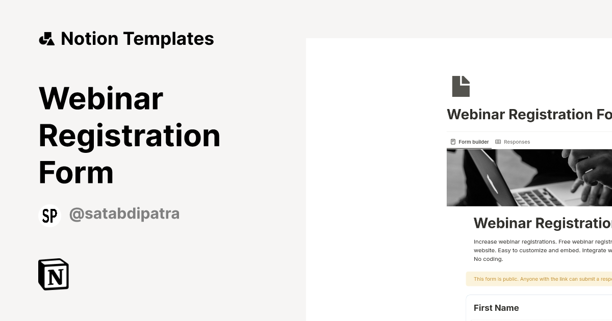 Webinar Registration Form Template | Notion Marketplace