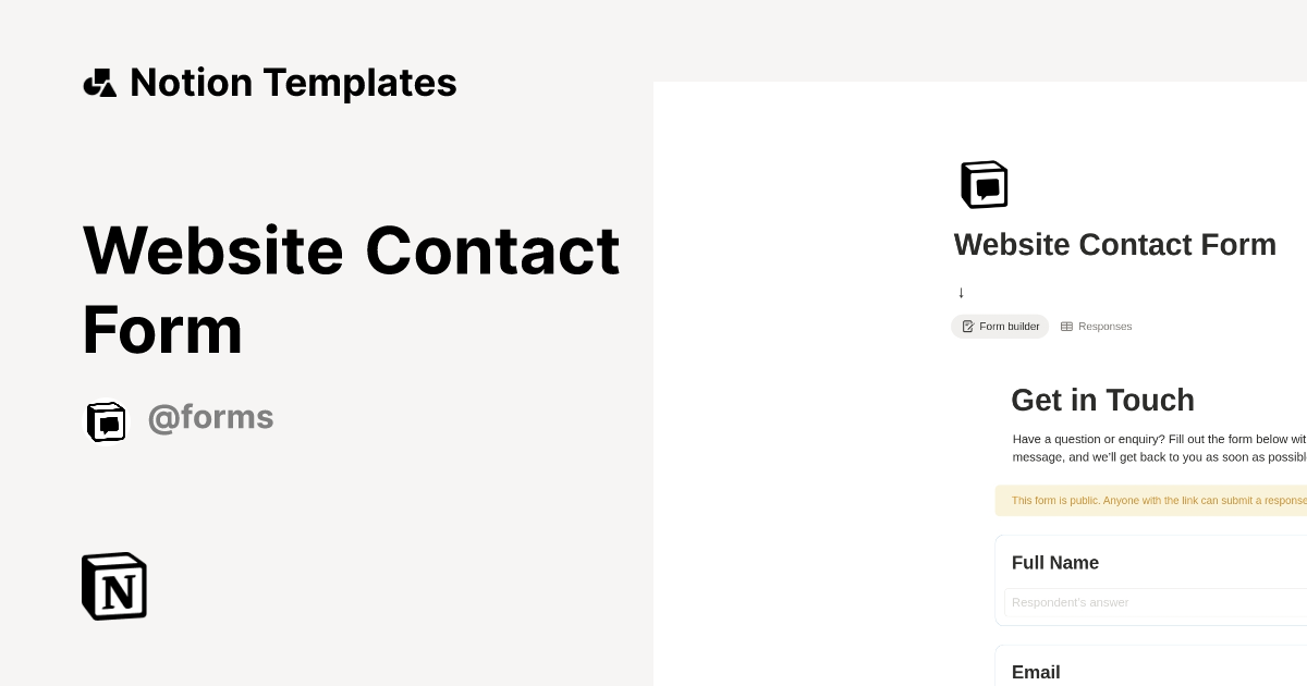 Website Contact Form Template by Forms | Notion Marketplace