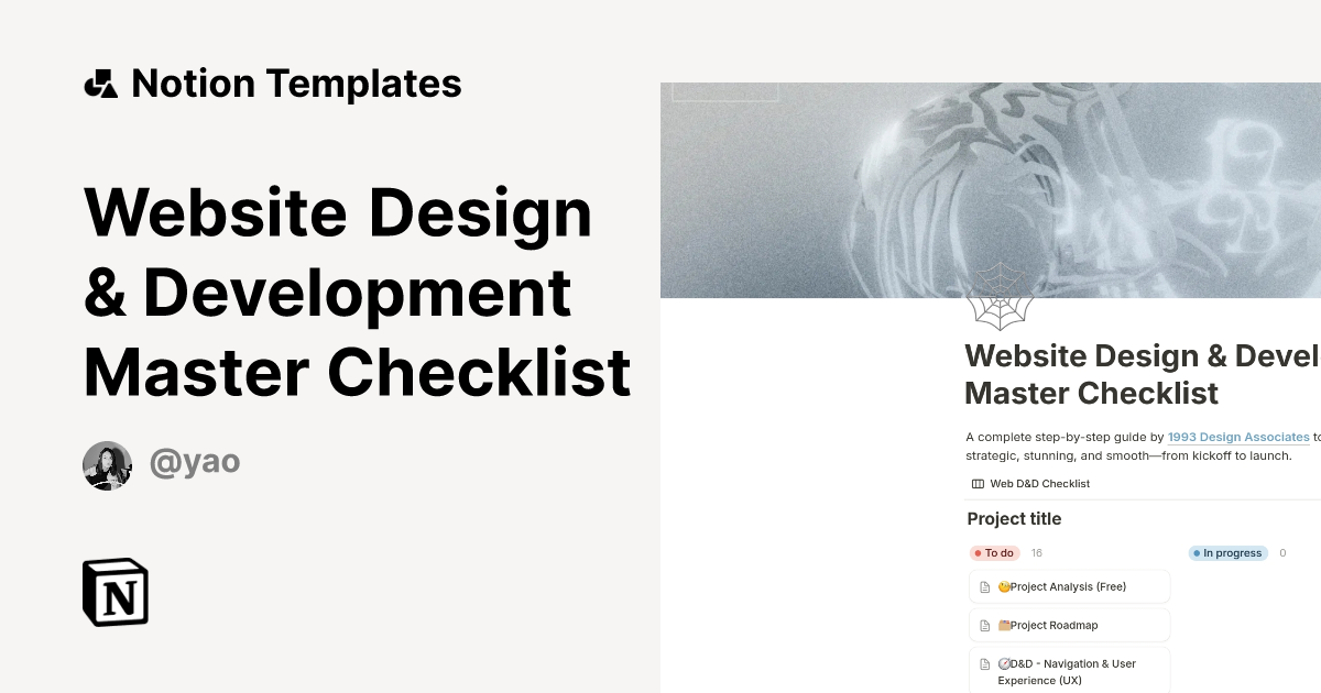 Website Design & Development Master Checklist Template by Yao Liu | Notion Marketplace