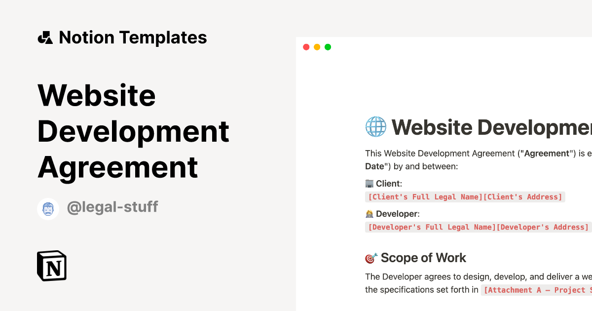 Website Development Agreement Template | Notion Marketplace