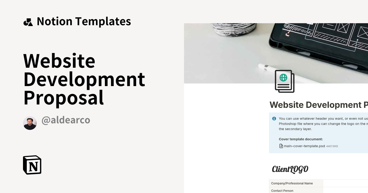 Website Development Proposal Template by Alberto del Arco | Notion Marketplace