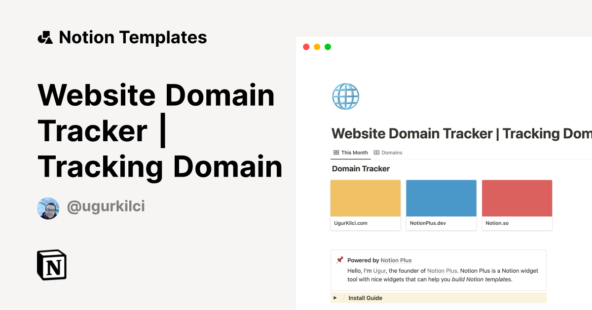 Website Domain Tracker | Tracking Domain Template by Ugur KILCI | Notion Marketplace