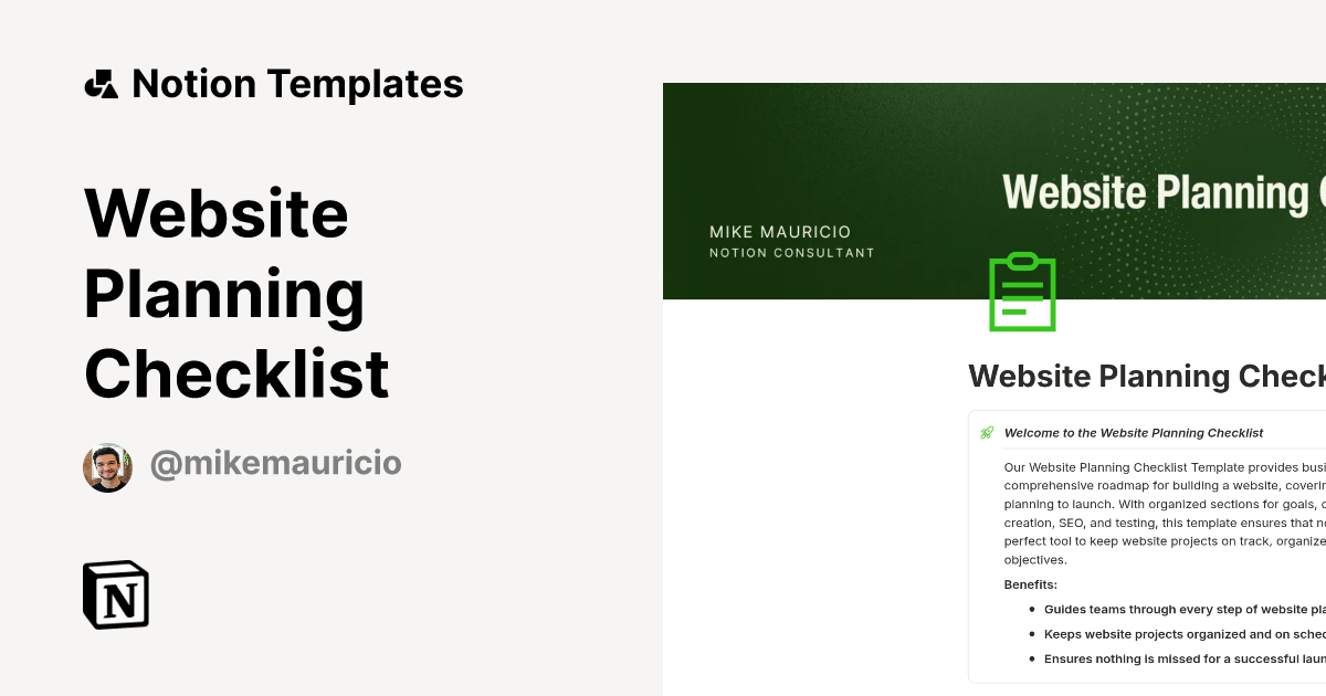 Website Planning Checklist Template | Notion Marketplace