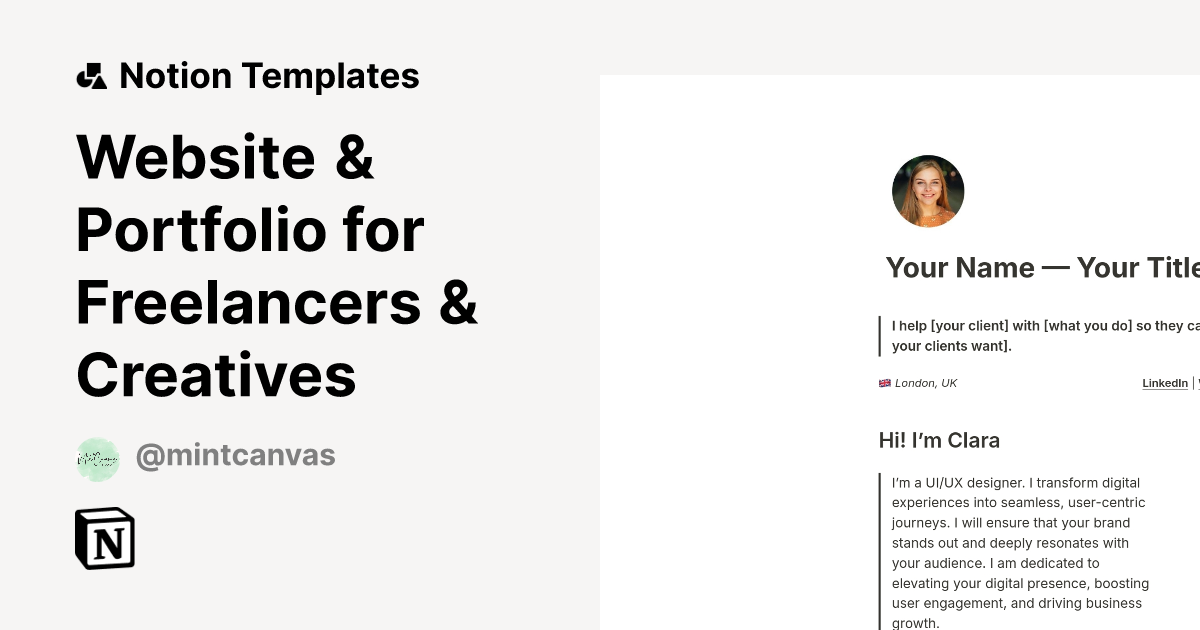 Website & Portfolio for Freelancers & Creatives Template | Notion ...