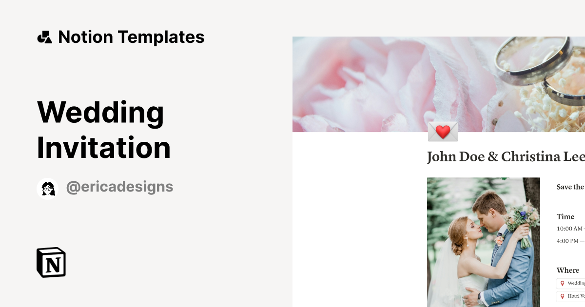 Wedding Invitation Template by EricaDesigns | Notion Marketplace