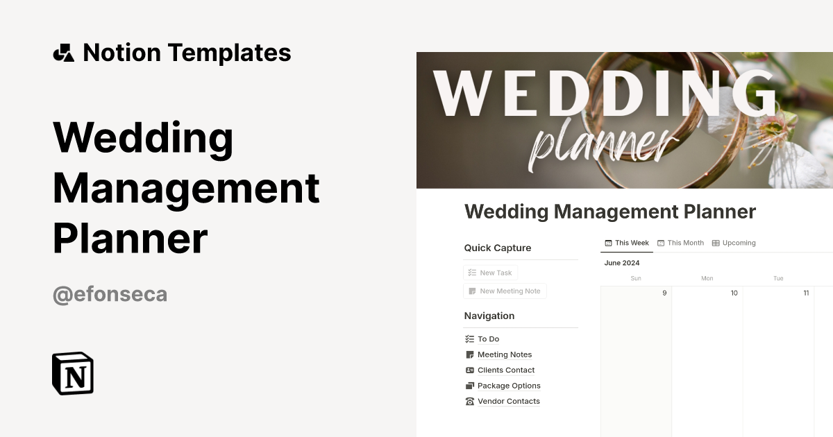 Wedding Management Planner Template by Erick Fonseca | Notion Marketplace