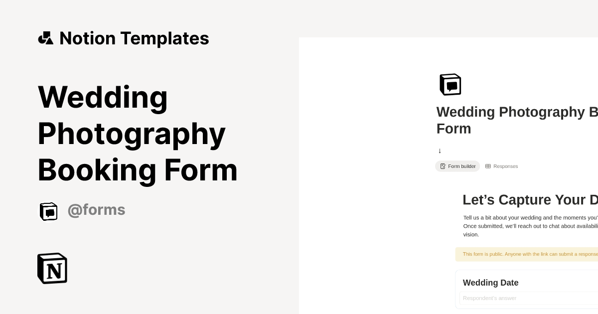 Wedding Photography Booking Form Template by Forms | Notion Marketplace