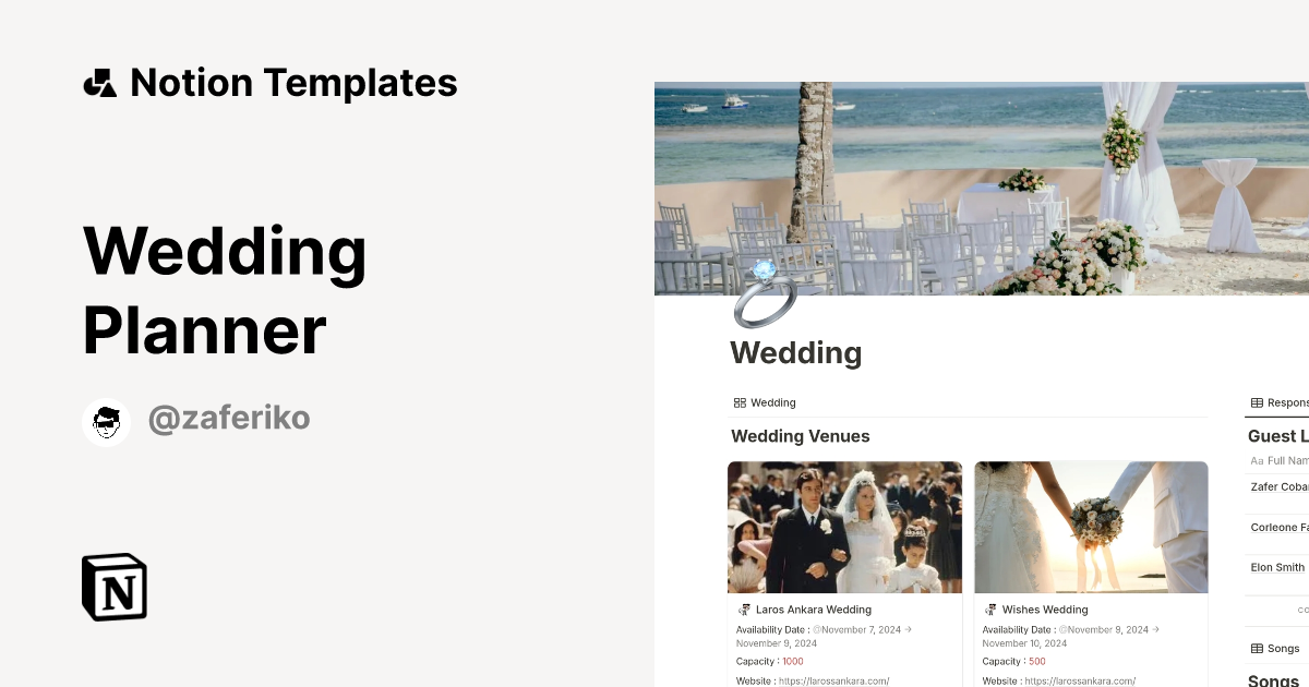 Wedding Planner Template by Zaferiko | Notion Marketplace