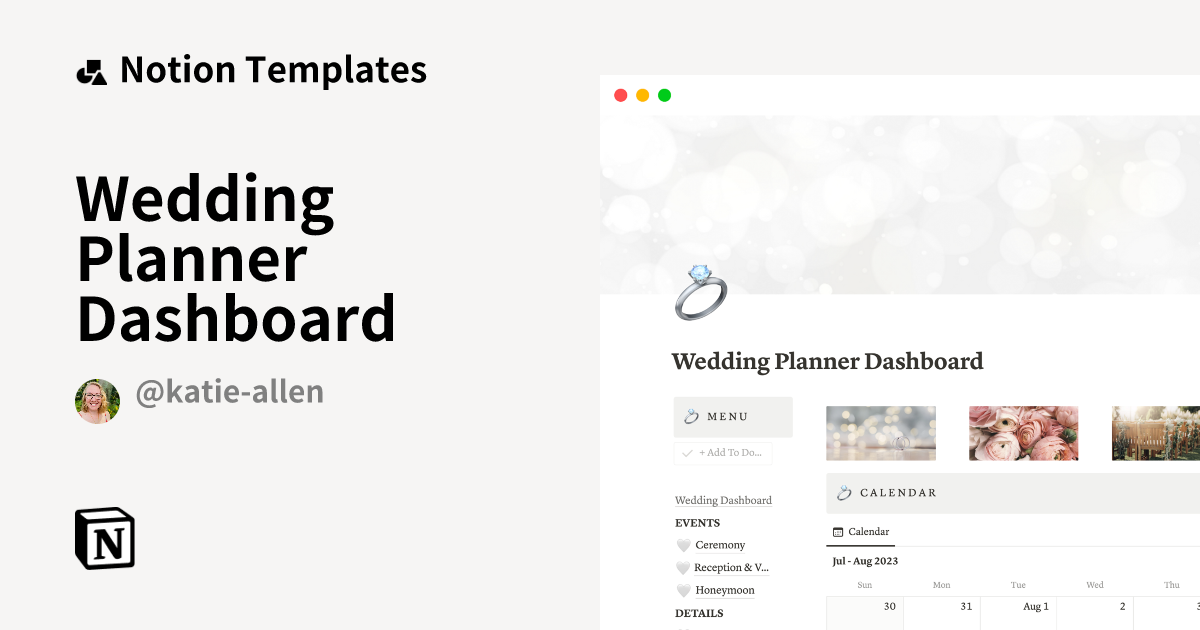 Wedding Planner Dashboard Template by Katie Allen | Notion Marketplace