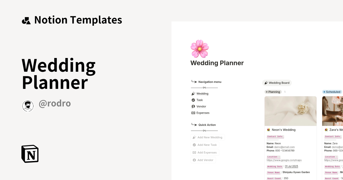 Wedding Planner Template by Rodro | Notion Marketplace