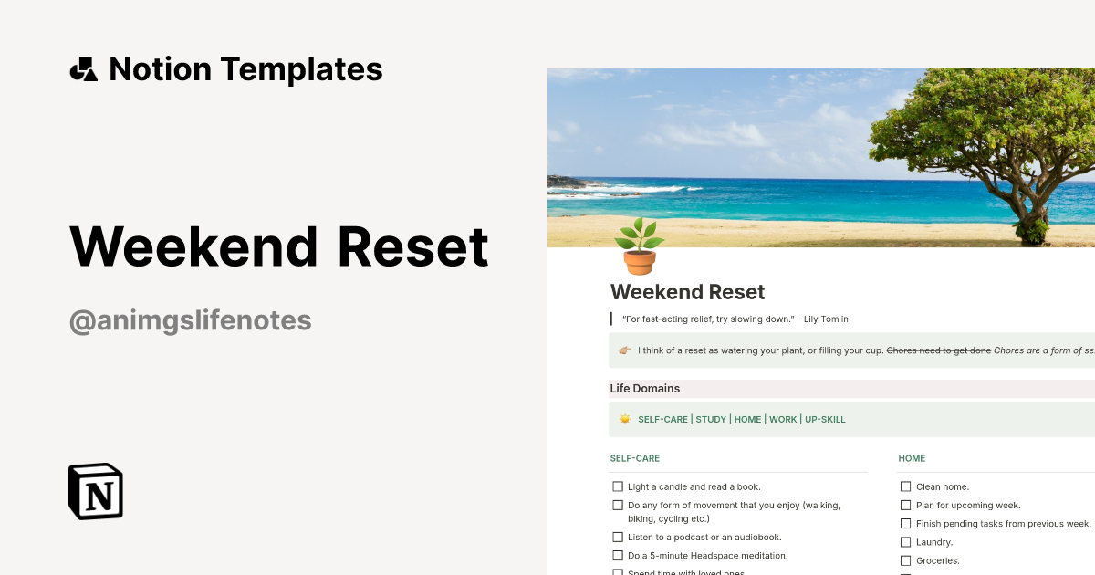 Weekend Reset Template | Notion Marketplace