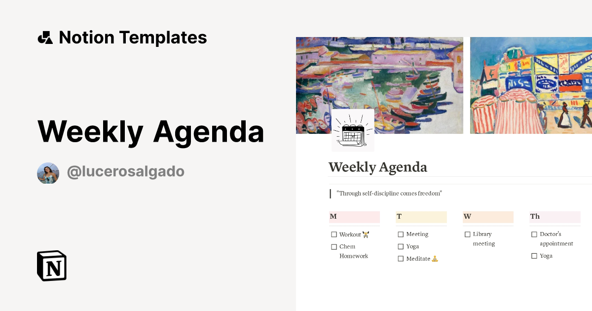 Weekly Agenda Template | Notion Marketplace